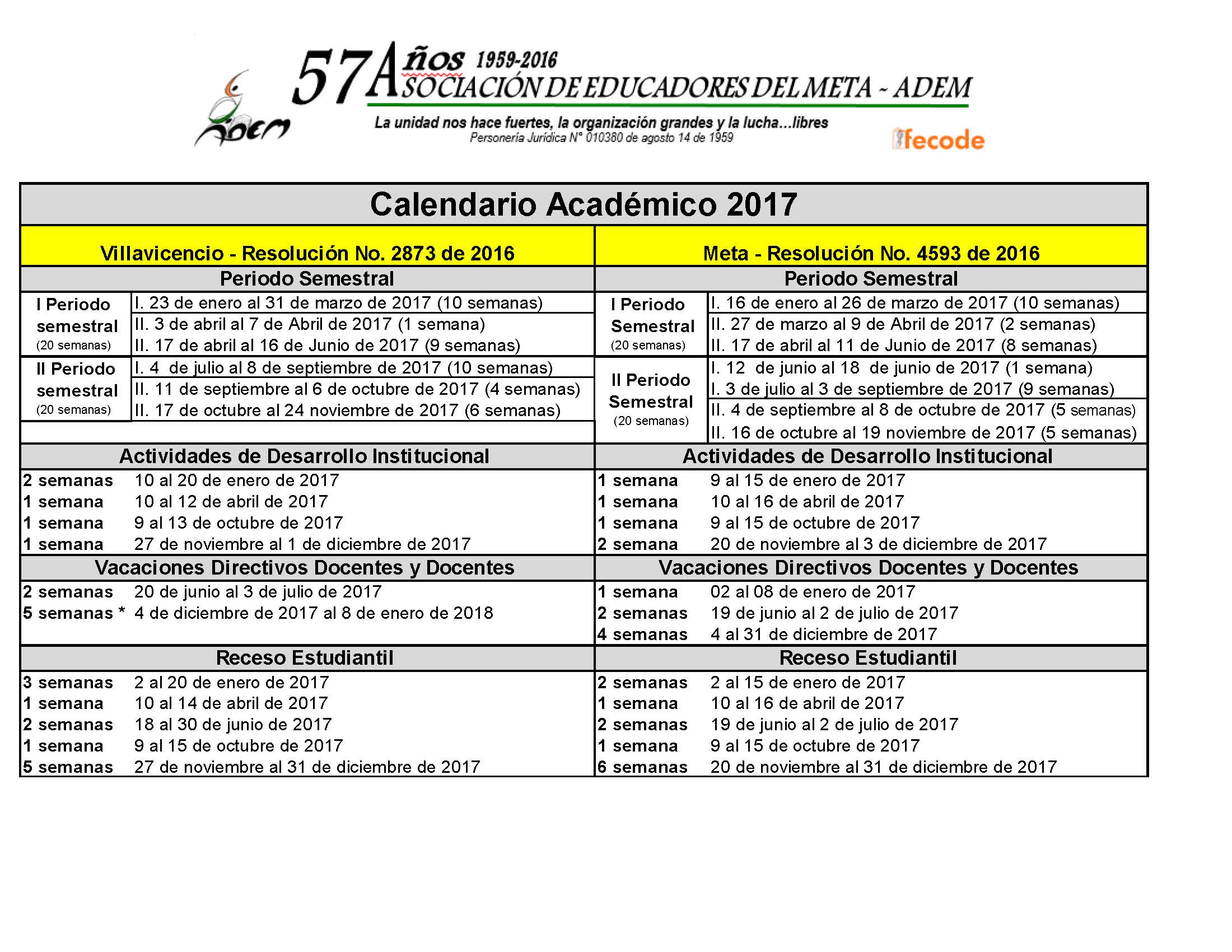 Calendario Académico 2017